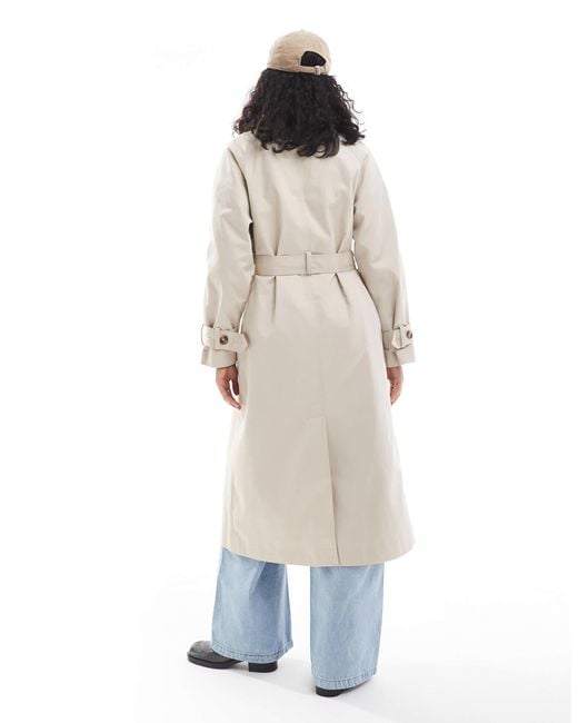 ASOS Longline Funnel Neck Trench Coat in White | Lyst