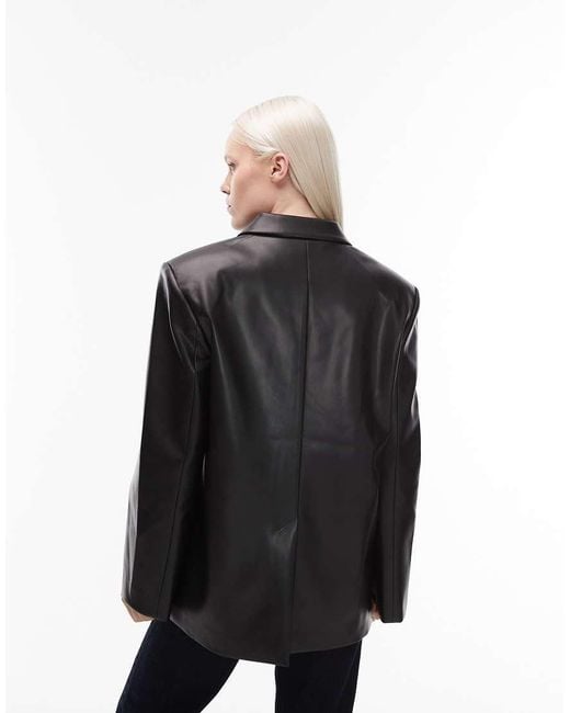 ASOS Faux Leather High Break Point Oversized Jacket in Black | Lyst UK