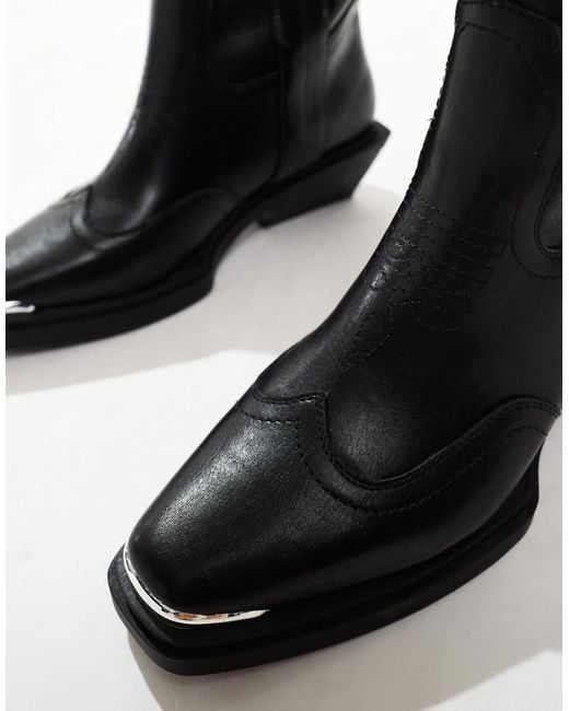 ASOS Celeste Flat Western Knee Boots in Black | Lyst