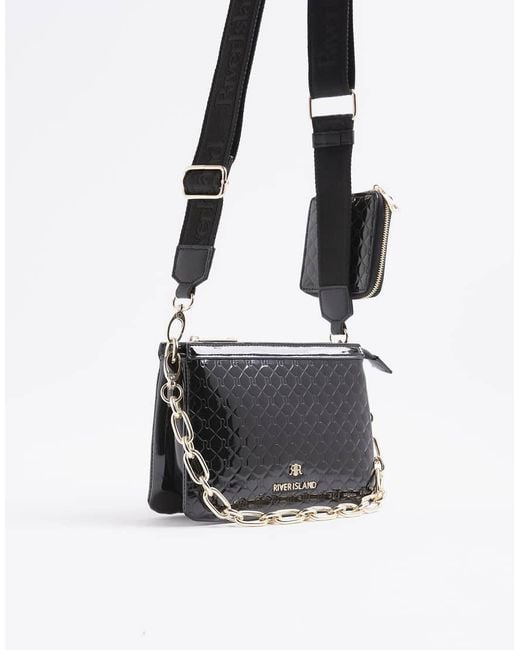 River Island Small Monogram Chain Cross Body Bag in Grey | Lyst UK
