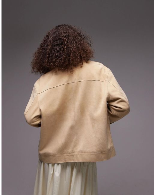 TOPSHOP Premium Suede Jacket With Seam Detail in Natural | Lyst