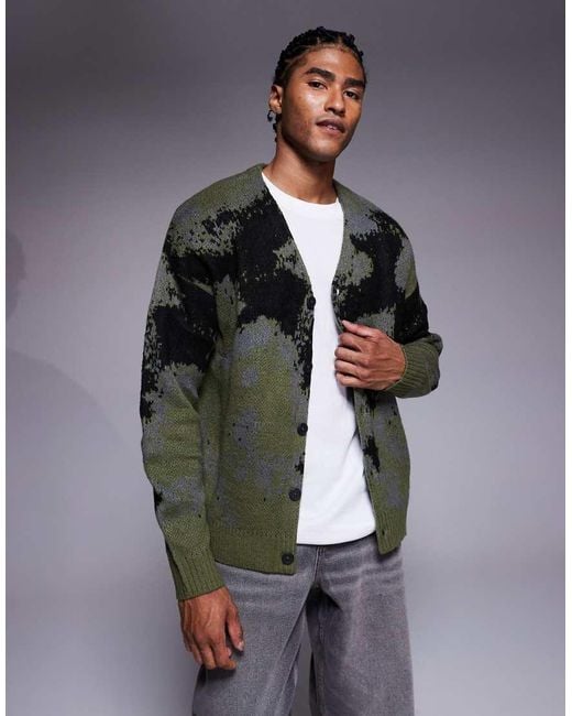 ASOS Relaxed Knit V-neck Cardigan in Grey for Men | Lyst UK