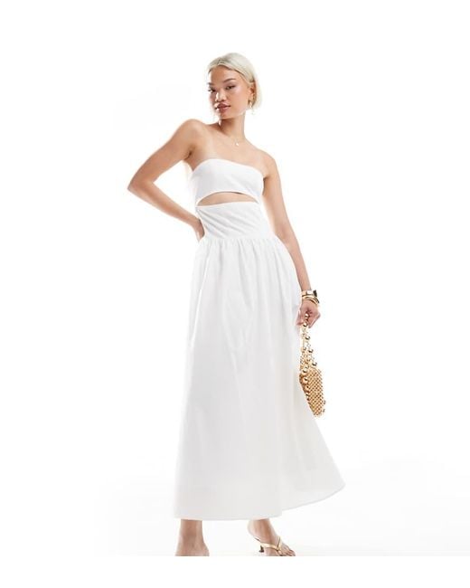 The Frolic Exclusive Poplin Bandeau Cut Out Tie Back Detail Maxi Dress ...