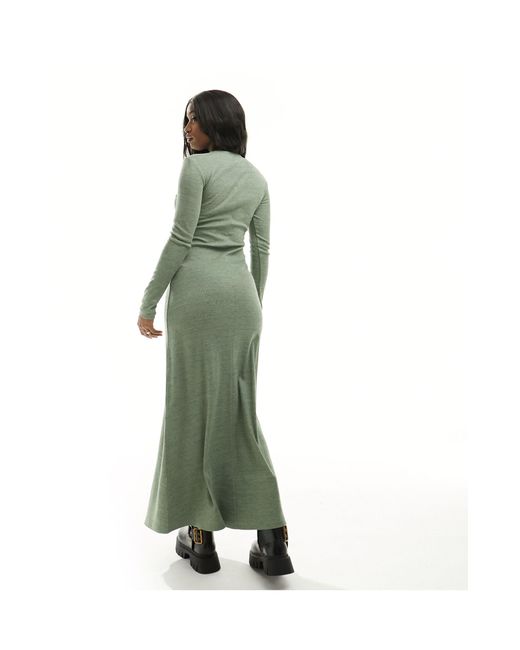 ASOS Column Ribbed Maxi Dress With Crew Neck in Green | Lyst