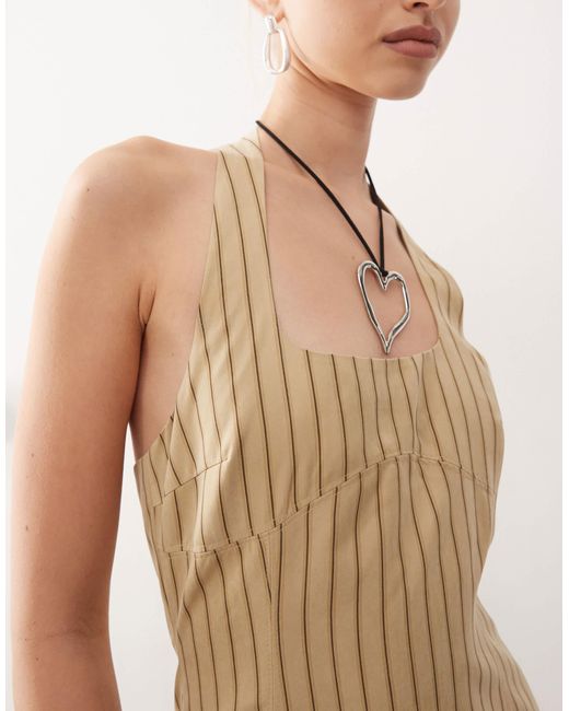 Lioness Halter Neck Back Split Midi Dress in Natural | Lyst