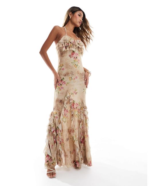 ASOS Mesh Cup Detail Maxi Dress With Ruffle Framed Godets | Lyst