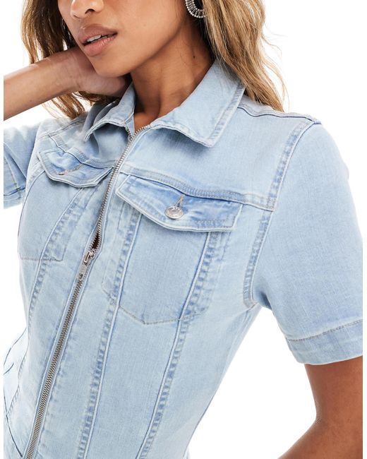 ASOS Stretch Denim 70s Jumpsuit in Blue | Lyst