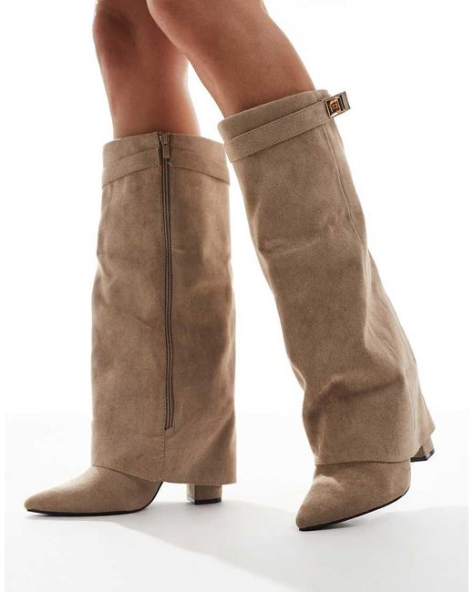 SEQWL Wide Fit Ranger Fold Over Knee Boots in Brown | Lyst UK
