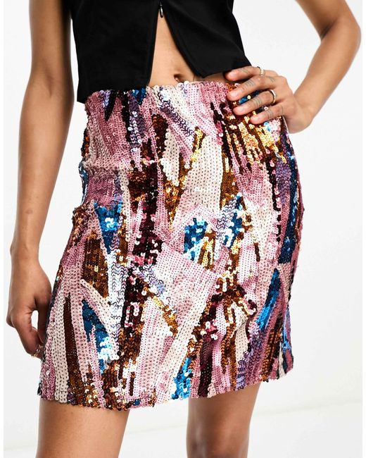 Jaded Rose Tall Statement Sequin Mini Skirt in Red | Lyst