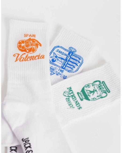Jack & Jones 3 Pack Of Socks With Location Graphics in White for Men ...