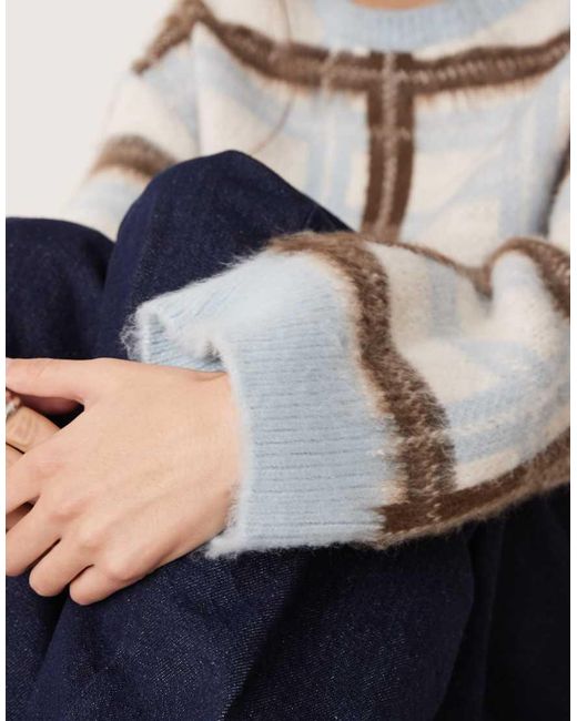 ASOS Knitted Oversized Brushed Check Jumper in Blue | Lyst UK