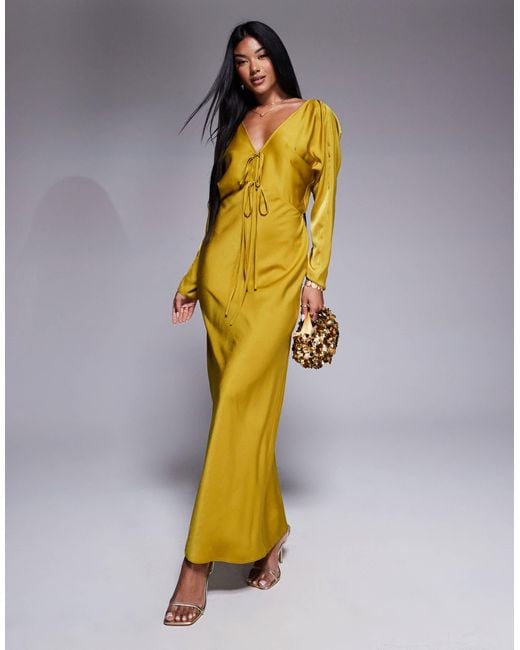 ASOS Batwing Sleeve Midi Dress With Tie Front | Lyst