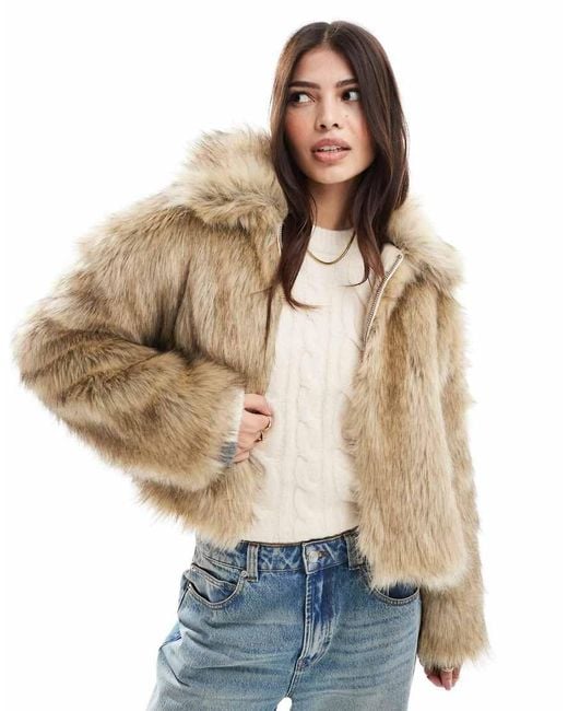 Stradivarius Faux Fur Jacket in Natural | Lyst UK