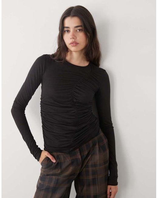 Monki Slim Fit Sheer Top With Front Detail in Black | Lyst UK