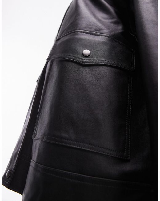 TOPSHOP Faux Leather Zip Through 90s Jacket With Pockets in Black | Lyst