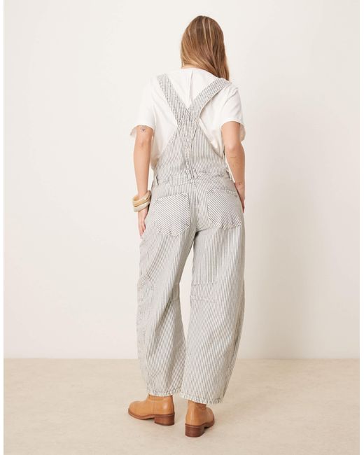 Free People Good Luck Striped Denim Overalls in Natural | Lyst