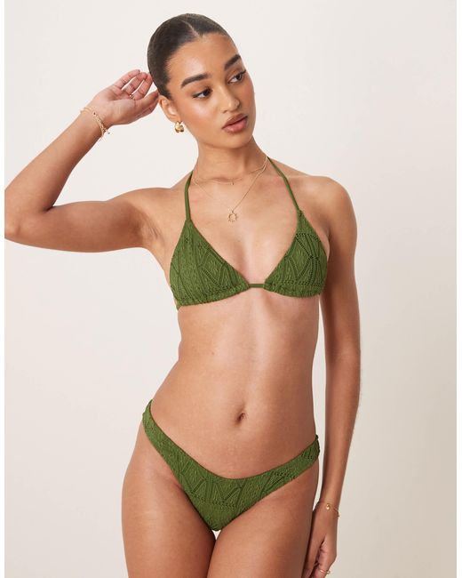 ASOS Bertie Broderie Triangle Bikini Top in Green | Lyst