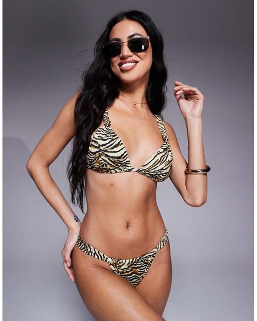 ASOS Gia High Apex Triangle Bikini Top in Gray | Lyst