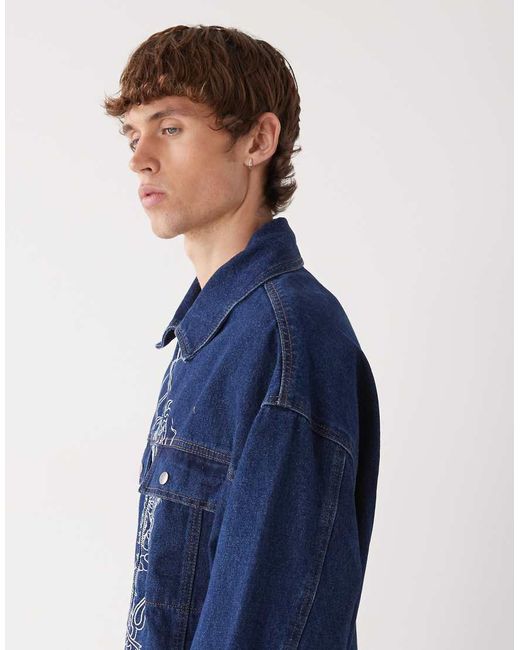 Ed Hardy Dragon Embroidery Denim Jacket in Blue for Men | Lyst UK