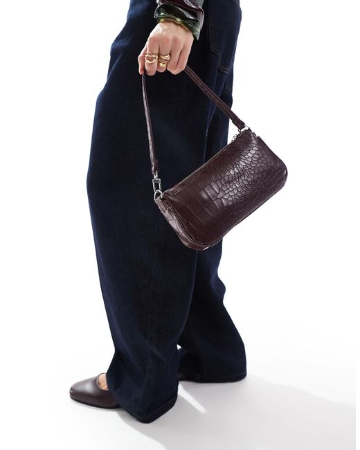 Bershka Croc Effect Shoulder Bag in Gray | Lyst