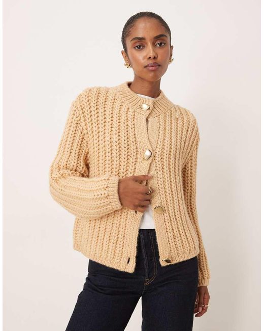 Mango Chunky Cardigan With Statement Buttons in Natural | Lyst UK