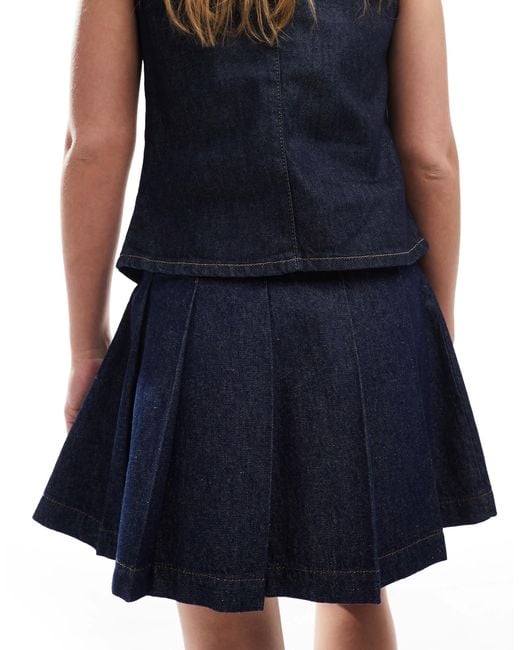 ASOS Pleated Denim Mini Micro Skirt in Blue | Lyst