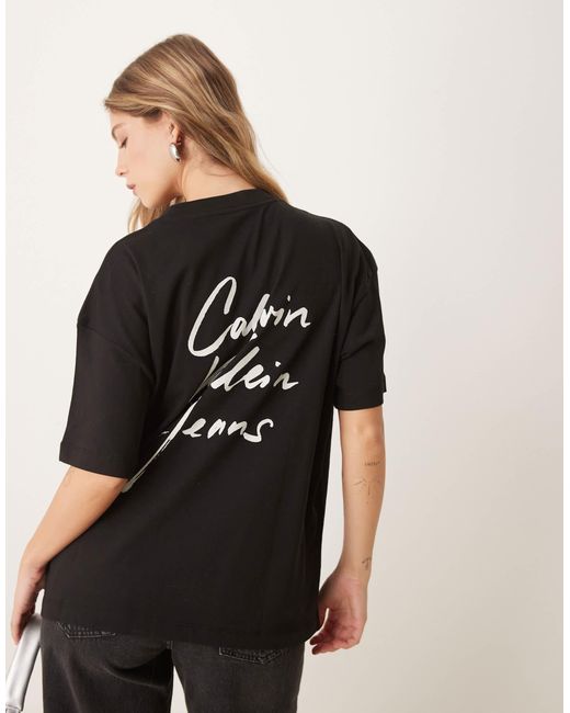 Calvin Klein Script Logo Oversized T-shirt in Black | Lyst