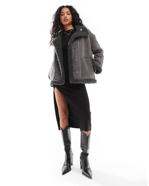 Object Shearling Aviator Jacket in Grey | Lyst UK