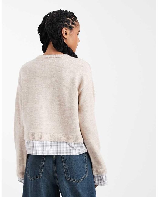 ASOS Knitted Cardigan With Woven Check Hem in Blue | Lyst UK