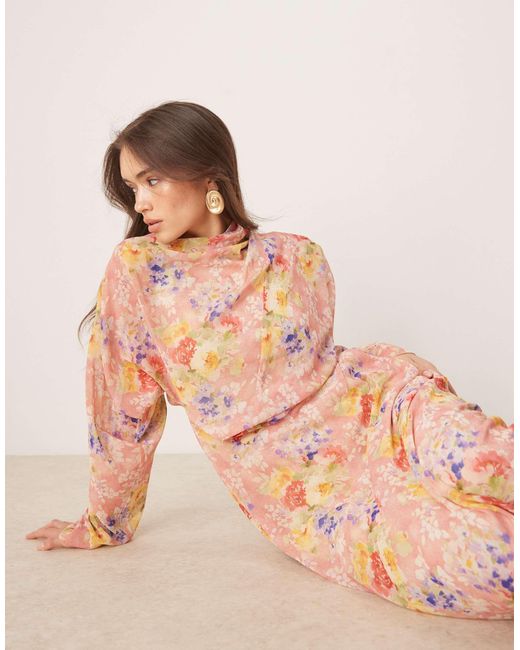 ASOS High Neck Maxi Dress in Pink | Lyst