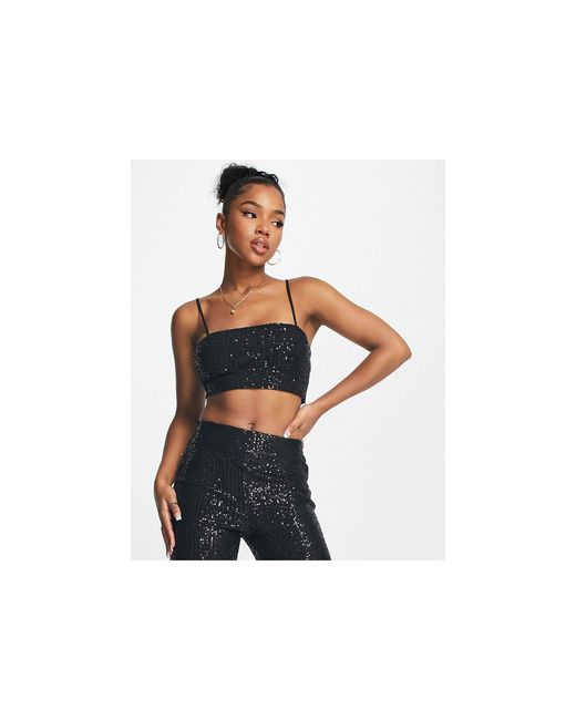 Stradivarius Sequin Crop Top In Black Lyst