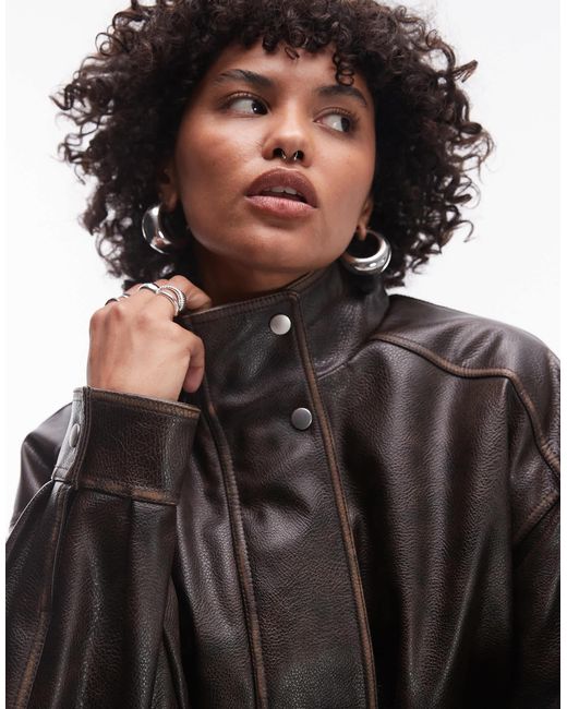 TOPSHOP Faux Leather Super Oversized Bomber Jacket With Borg Lining | Lyst