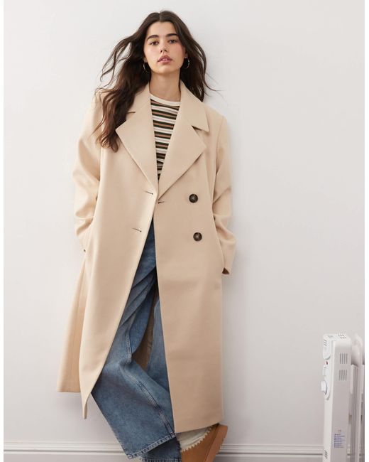 Miss Selfridge Brushed Oversized Maxi Coat in Natural | Lyst