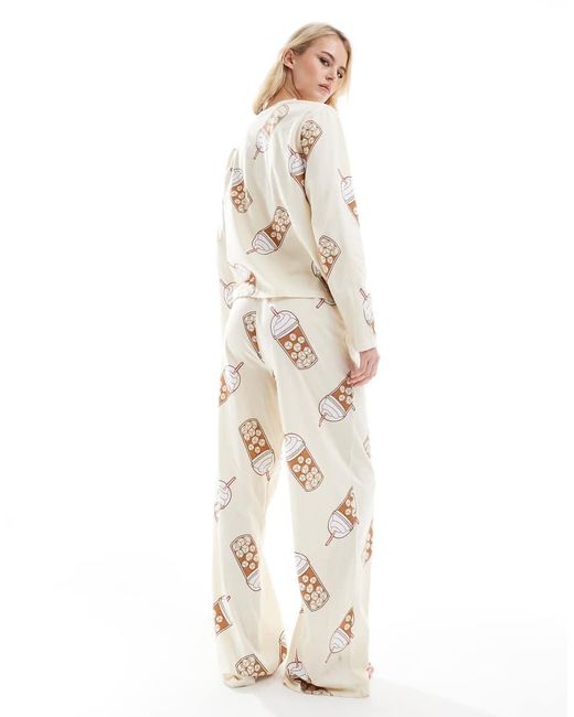 ASOS Asos Design Tall Iced Coffee Long Sleeve Top And Trouser Pyjama ...