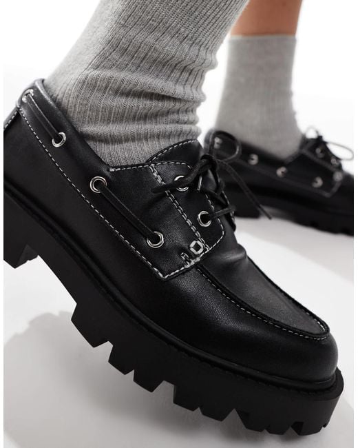 schuh Leora Chunky Boat Shoes in Black | Lyst