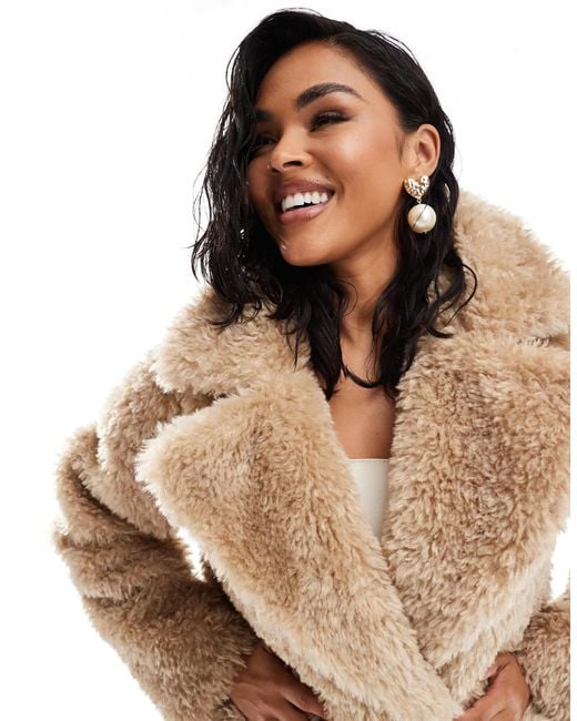 EVER NEW Button Up Faux Fur Coat in Brown | Lyst
