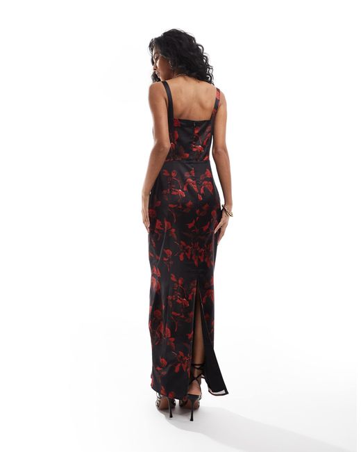 The Frolic Exclusive Satin Corset Detail Bodycon Maxi Dress in Red | Lyst