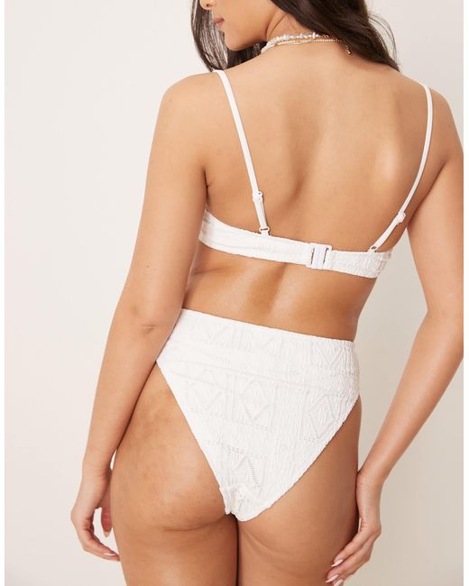 ASOS Bertie Broderie High Leg High Waist Bikini Bottom in White | Lyst