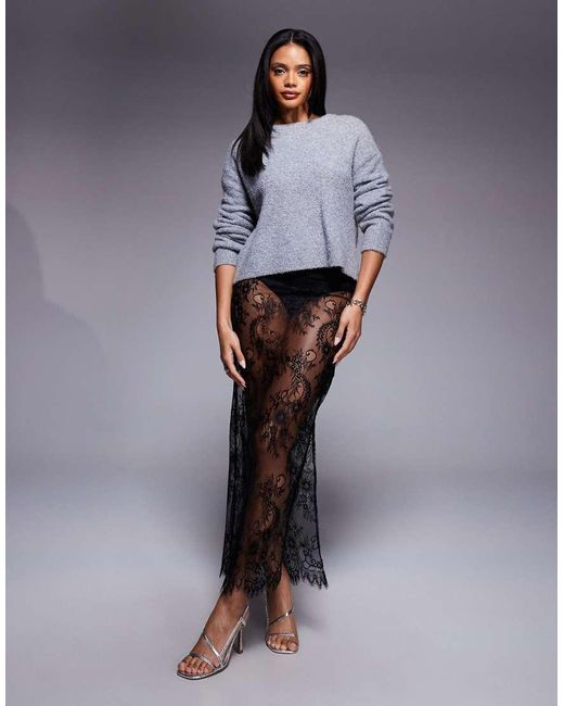 ASOS Delicate Sheer Lace Maxi Skirt in Blue | Lyst UK