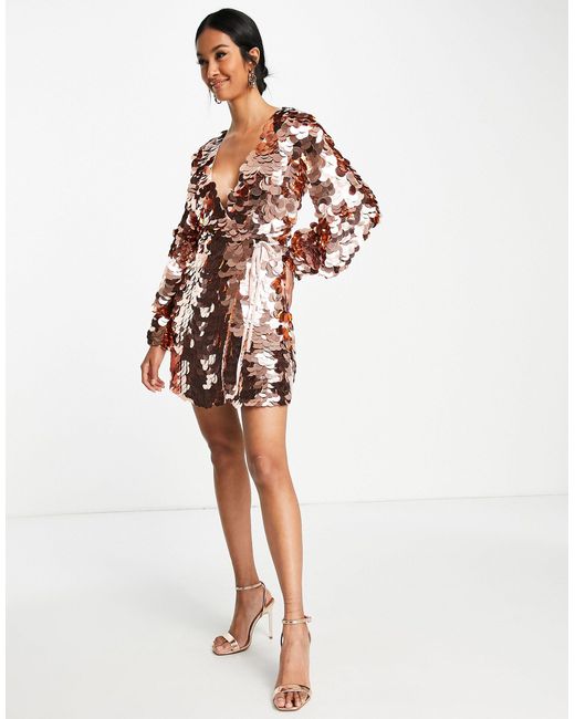 Asos Embellished Disc Sequin Mini Wrap Dress In White Lyst