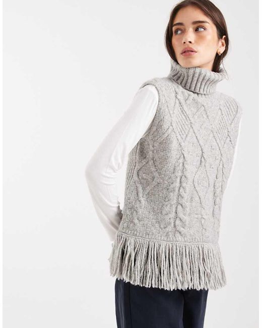 Miss Selfridge Cable Knit Oversized Fringe Tank in Grey | Lyst UK