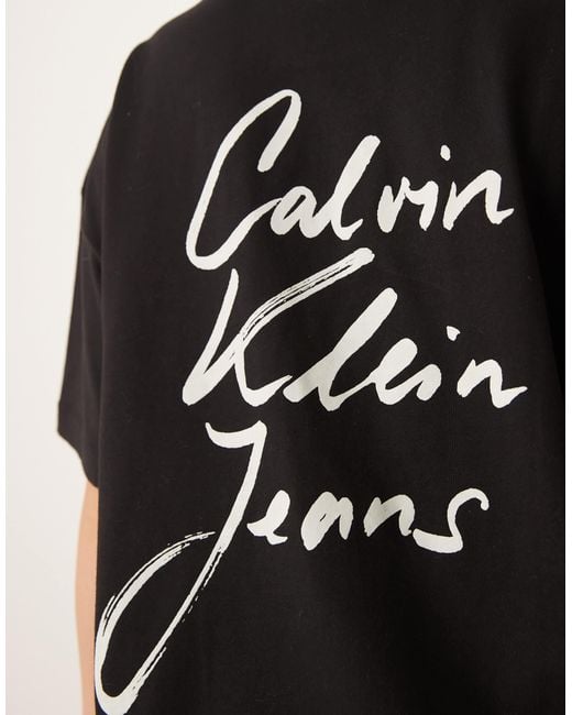 Calvin Klein Script Logo Oversized T-shirt in Black | Lyst