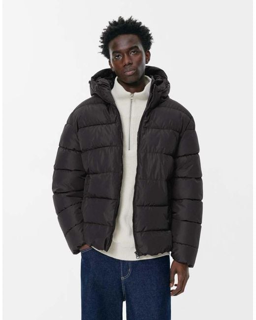 Pull&Bear Lightweight Hooded Puffer Jacket in Blue for Men | Lyst UK