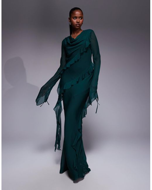 DASKA Chiffon Ruffle Maxi Dress in Blue | Lyst