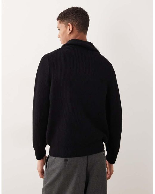 Mango Rib Knit Chunky Half Zip Sweater in Black for Men | Lyst UK