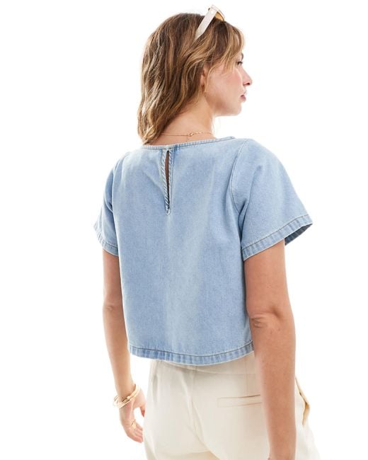 ASOS Denim Boxy Top in Blue | Lyst
