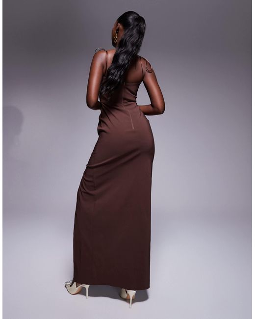 Vesper Strappy Bow Shoulder Thigh Split Maxi Dress in Purple | Lyst