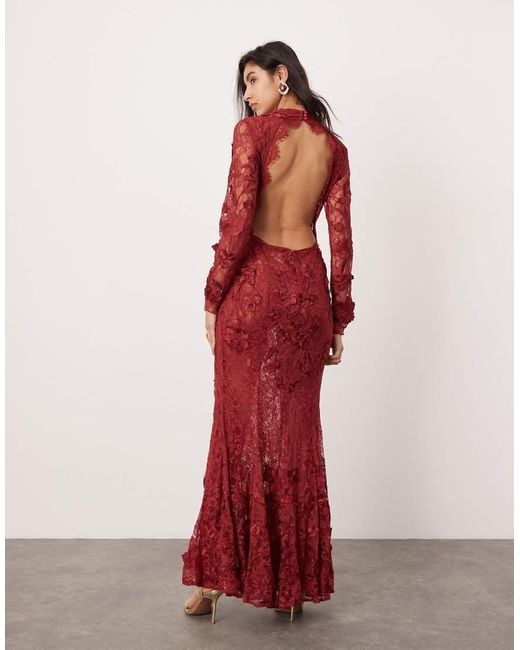 ASOS Embroidered Floral Long Sleeve Lace Open Back Maxi Dress | Lyst UK