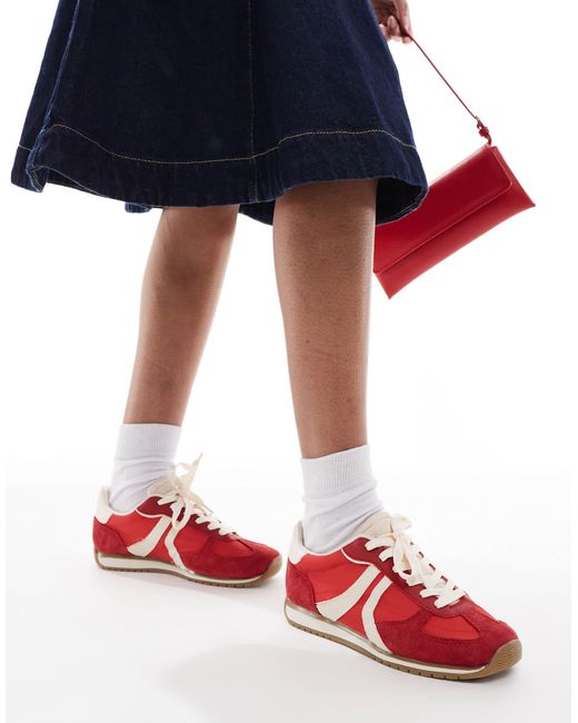 Stradivarius Leather Trainer in Red | Lyst