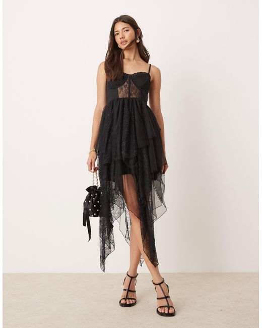 Miss Selfridge Lace Bow Detail Dress in Black | Lyst